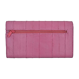 Womens Eel Skin Leather Deluxe Checkbook Wallet (Pink)