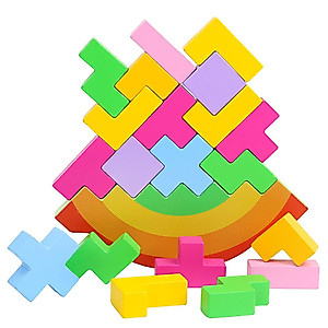 BESTING Wooden Rainbow Stacking Blocks Parent-Child Children's Educational Toys Swing Boat Interlock Decompression Preschool Balancing Games (TJ016)