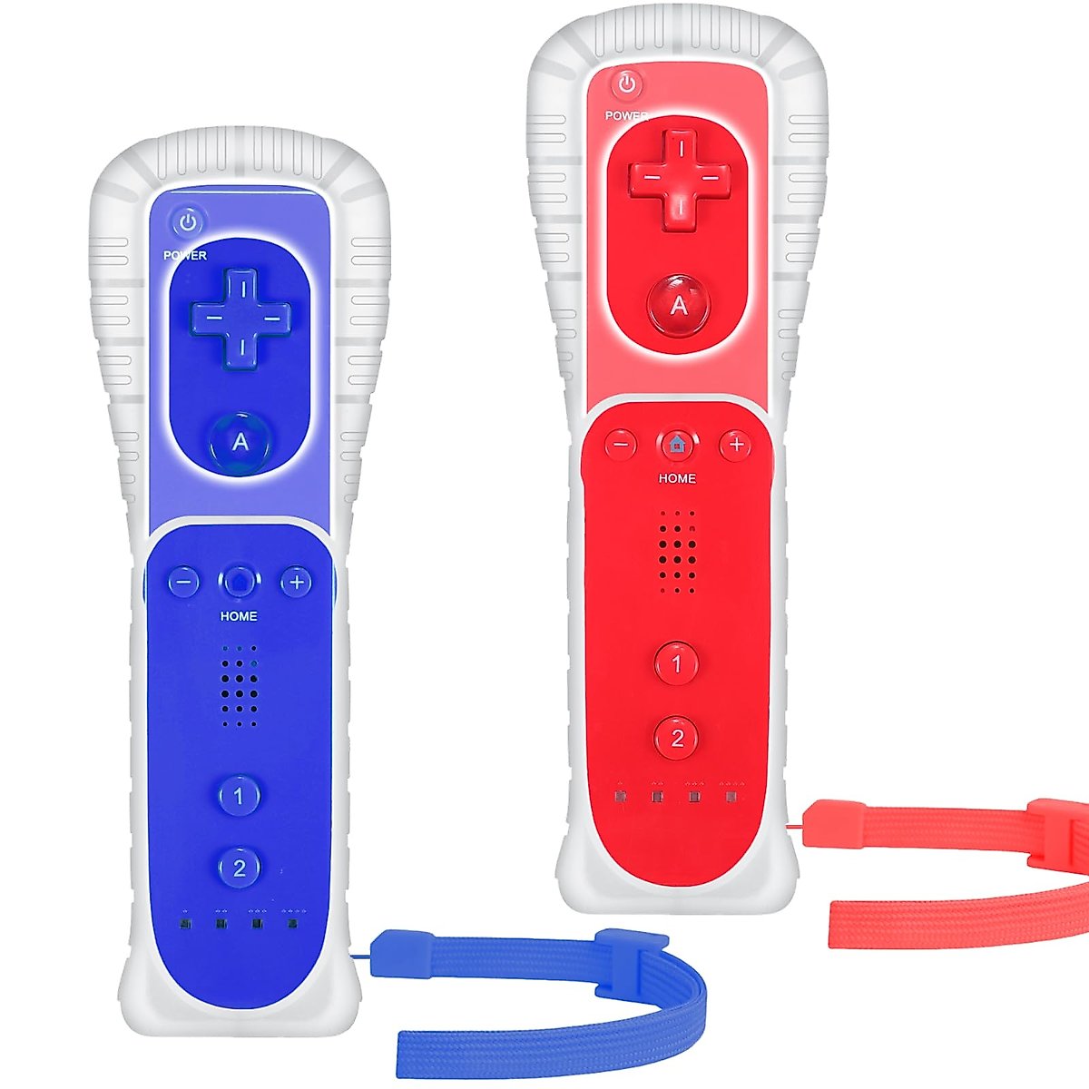 Yosikr Wii Controller 2 Pack, Wii Remote Controller with Silicone Case and Wrist Strap Compatible for Wii/Wii U (Red and DeepBlue)