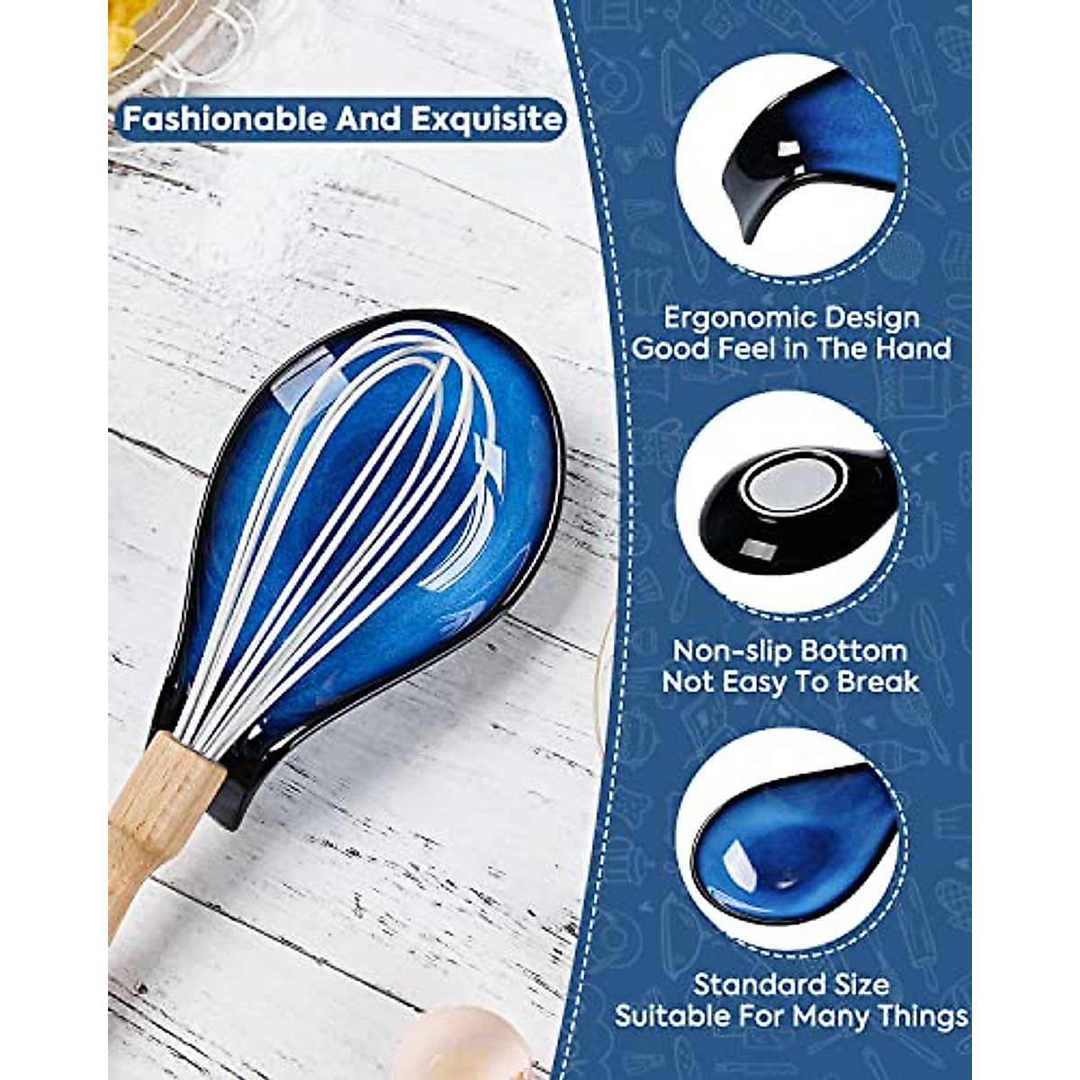 Uniidea Ceramic Spoon Rest, Spoon Rest for Kitchen Counter, Spoon Holder for Stove Top, Coffee Cooking Farmhouse 4inch, Blue