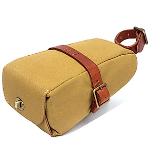 TOURBON Canvas and Leather Strap-On Bike Saddle Bag Bicycle Seat Pack Bag (Khaki)