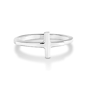 Miabella 925 Sterling Silver or 18K Gold Over Silver Sideways Cross Ring for Women Made in Italy (sterling silver, 5)