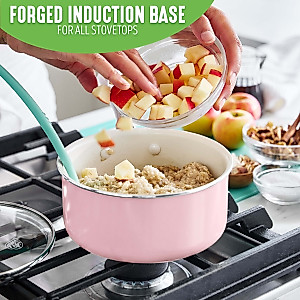 GreenLife Artisan Healthy Ceramic Nonstick, 12 Piece Cookware Pots and Pans Set, Stainless Steel Handle, Induction, PFAS-Free, Dishwasher Safe, Oven Safe, Pink