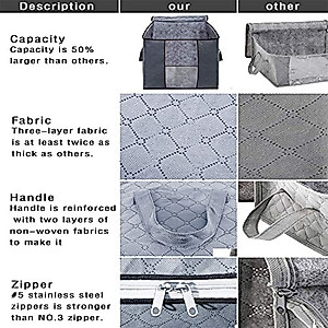 Kernorv Large Capacity Clothes Storage Bags, Set of 3 Breathable Foldable Durable Thick Fabric blanket Closet Organizer with Sturdy Zipper for Clothes,Comforters,Blankets,Pillows,Bedding (Grey)