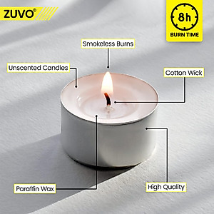 8 Hour Tea Lights Candles (50 Pack) - White Long Lasting Tea Lights -Smokeless & Unscented Candles - Party Candles- for Weddings - 3.8 x 2.3 CM, 8hr