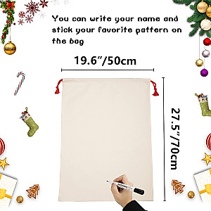 Inspireyee 6 Pack Large Christmas Bag Santa Sacks Xmas Canvas Cotton Xmas Sack Stocking with Drawstrings (Pattern 7, 19.5 X 27.5)