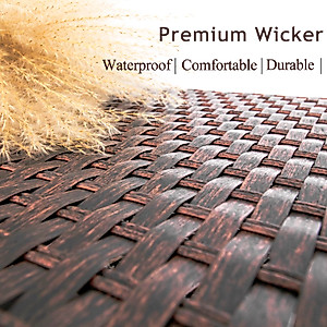 DIMAR GARDEN Outdoor Coffee Table Wicker Patio Rattan Side Table with Glass Top and Storage Shelf,40in Mixed Brown