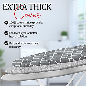 Tidy Zebra Compact Ironing Board Full Size MADE IN THE USA – 4 LEG Extra Durable & Sturdy Ironing Boards with Thick Iron Board Cover – Foldable Ironing Board for Easy Storage Height Adjustable (13x53)