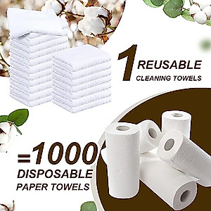 300 Pcs Cotton Terry Towel Bulk Cleaning Cloths White Cotton Terry Cloth for Cleaning Bar Rags Bulk High Absorbent Multipurpose Terry Shop Towels or Home, Kitchen, Automotive, Garage (12 x 12 Inch)