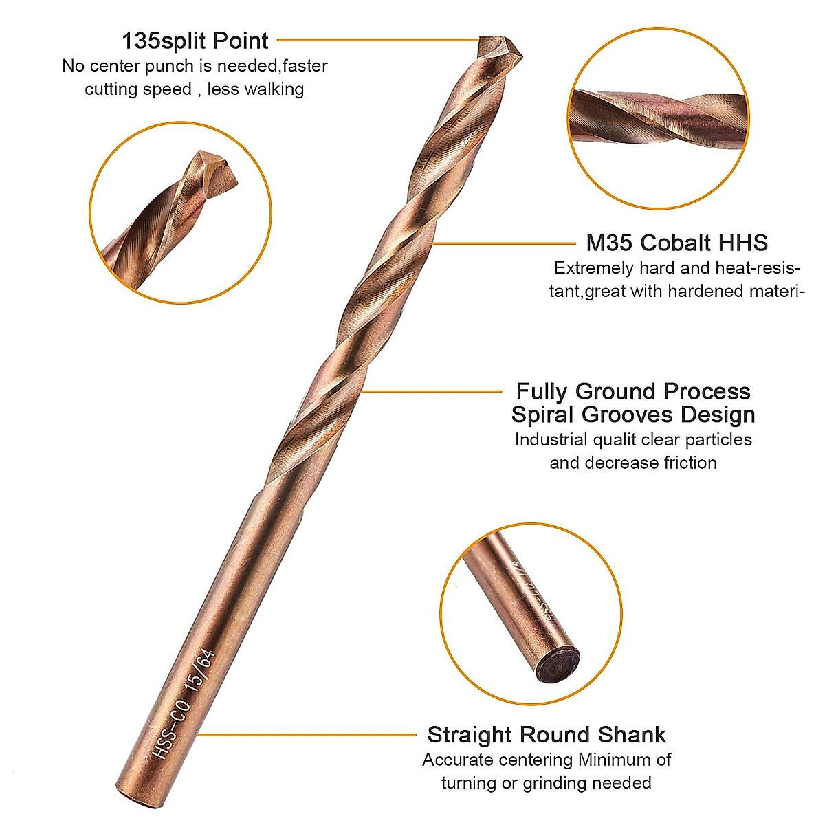 VTEVER Cobalt Drill Bit Set M35 HSS 13-Piece Jobber Drill Bit Kit for Stainless Steel,Hard Metal,Cast Iron and Wood Plastic,1/16"-1/4"…