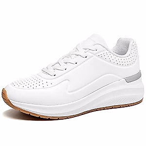 ANJOUFEMME Fashion Wedge Sneakers for Women - White Comfortable Slip on Sneakers for Women Non Slip Tennis Shoes Womens Breathable Walking Shoes