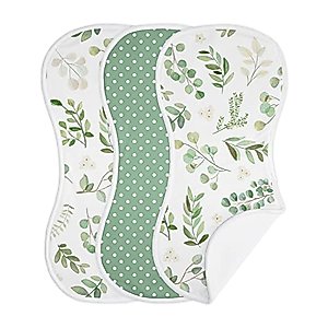 Sweet Jojo Designs Floral Leaf Baby Boy Girl Absorbent Burp Cloths Infant Newborn Green and White Boho Bohemian Gender Neutral Watercolor Botanical Flower Woodland Tropical 3 Pack Set Dribble Drool