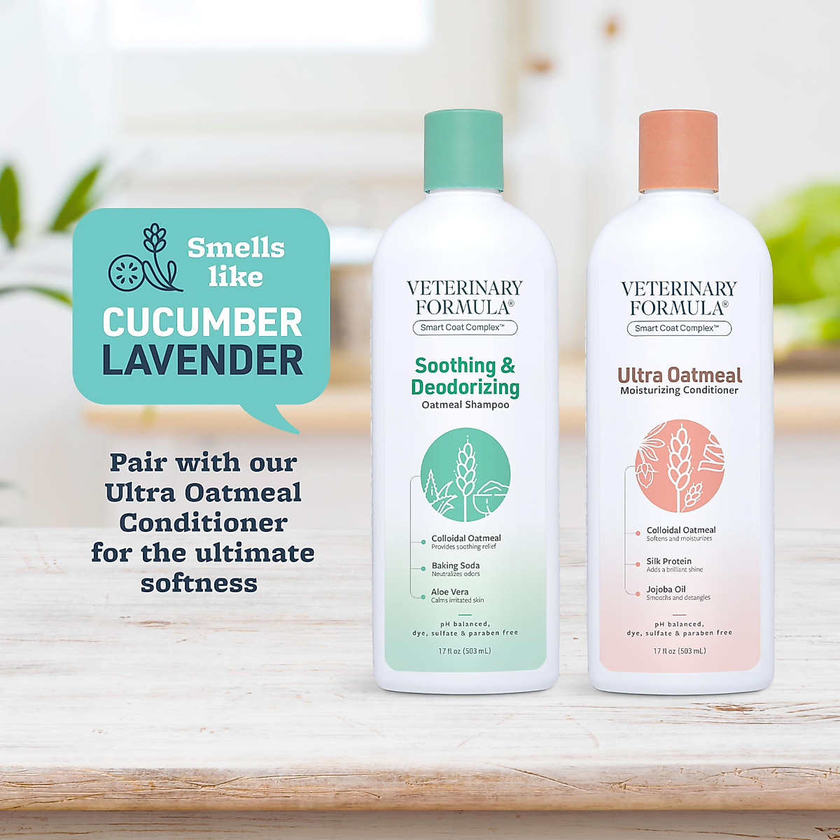 Veterinary Formula Smart Coat Complex Soothing and Deodorizing Oatmeal Shampoo for Dogs, 17 Fl oz – Baking Soda Eliminates Odors, Aloe Vera & Oatmeal Cleanse and Hydrate Skin – Long-Lasting Fragrance