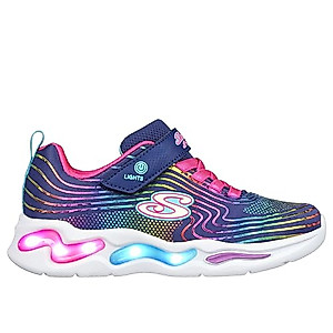 Skechers Kids Wavy Beams Sneaker, Navy/Multi, 2 US Unisex Little Kid