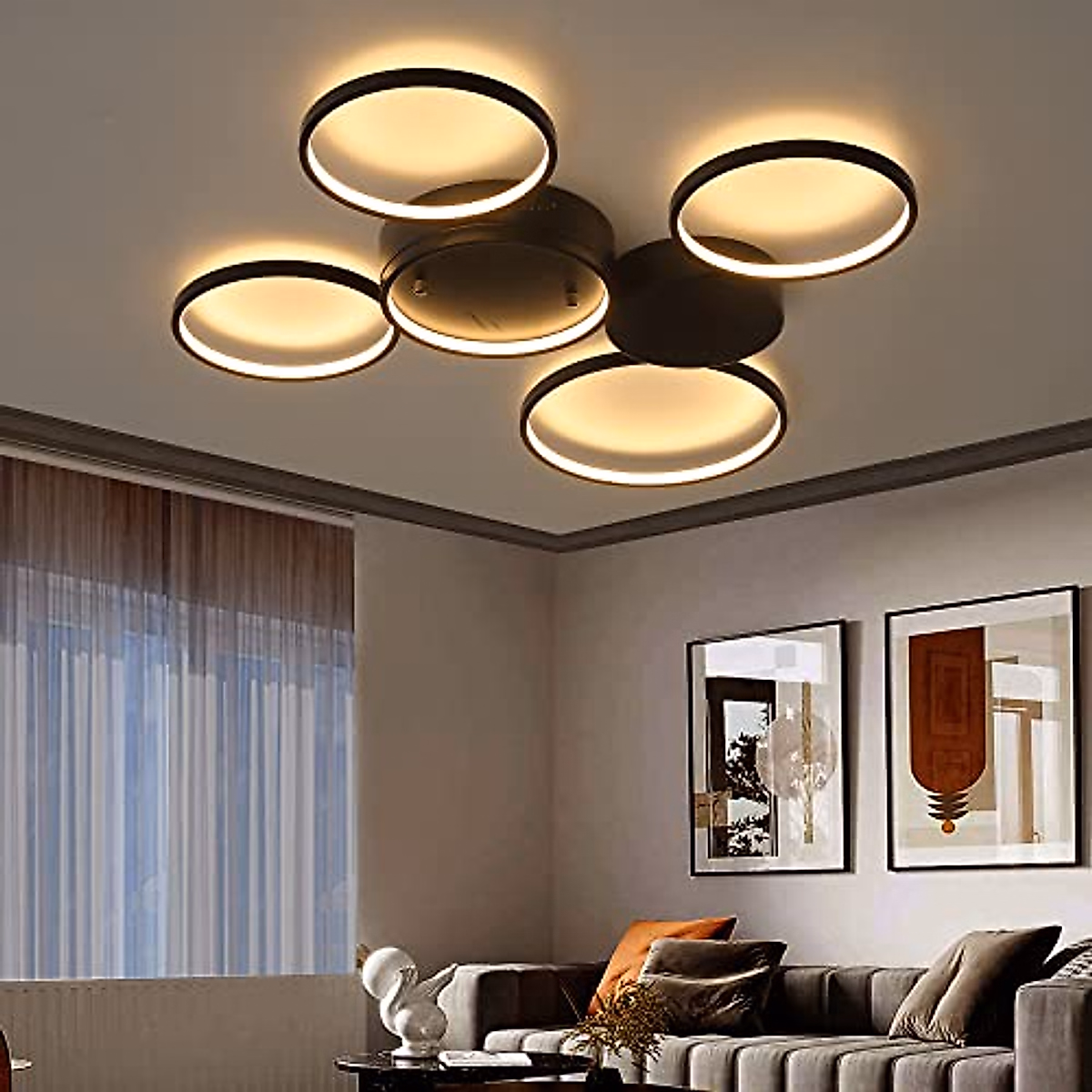 KARMIQI Modern Black Ring Ceiling Light 37W Dimmable LED Ceiling Light Circle Flush Mount Ceiling Light Fixtures for Living Room Bedroom Dining Room Kitchen