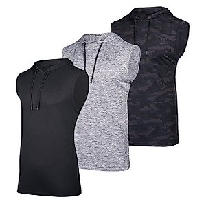 3 Pack: Men’s Dry Fit Moisture Wicking Hooded Tank Top Active Athletic Hoodie Pullover Sweatshirt Workout Running Fitness Gym Sports Bodybuilding Casual Sweatshirt Outdoor Muscle top-Set 5,L