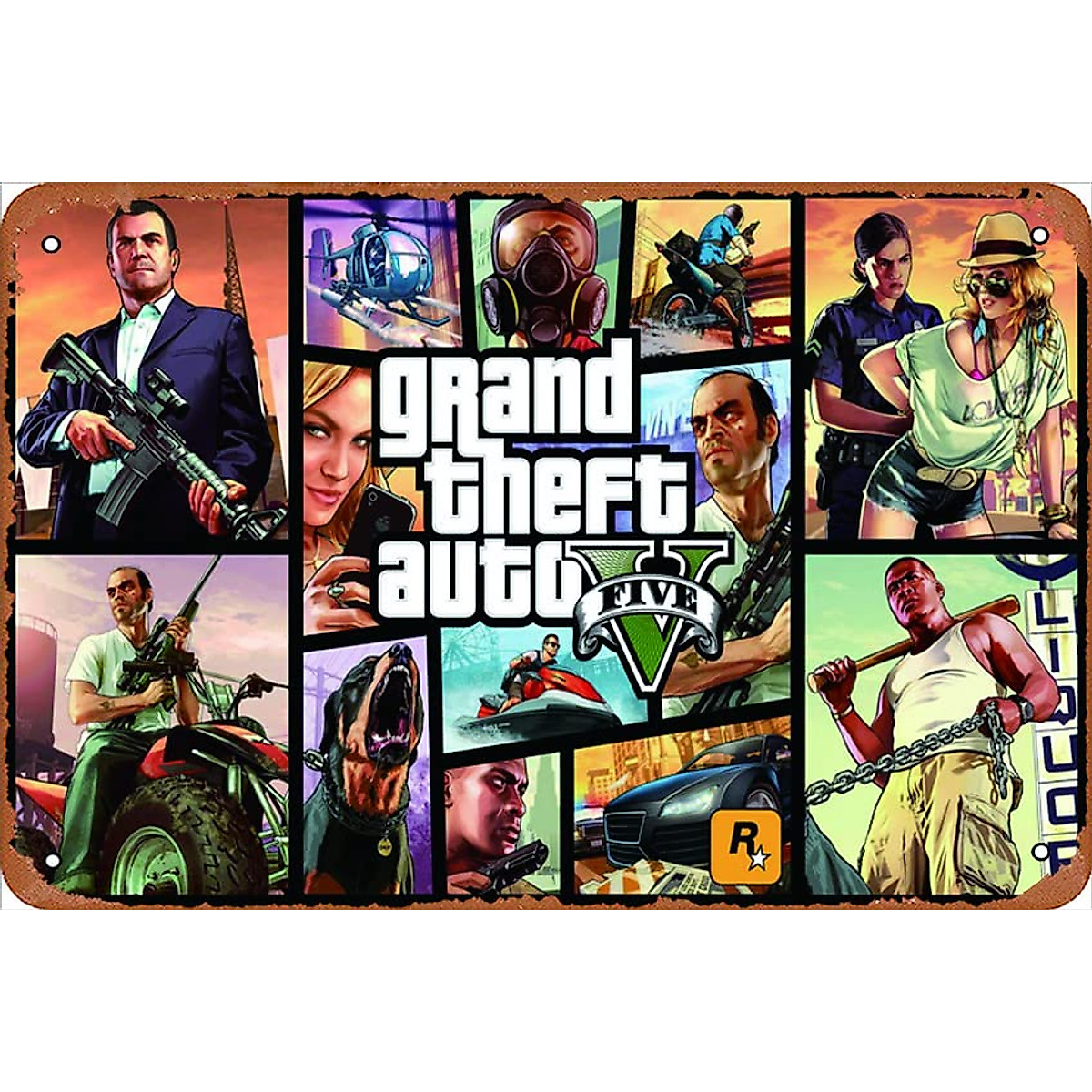 GTA 5 Poster Retro tin Sign Wall Art Decor Metal Sign Decoration Sign 8x12 inch