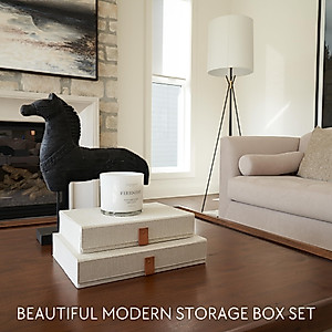 Decorative Photo Storage Boxes with Lids - Set of 2 Beautiful Linen Organizers Are Perfect to Safely Store Your Pictures, Documents, Scrapbooking Supplies, Keepsakes and Other Memories in Style