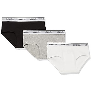 Calvin Klein Girls' Modern Cotton Hipster Underwear, White/Black/Heather Grey, M