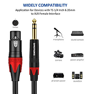 DREMAKE Audio XLR Female to 1/4 TRS Cable 40FT, Female XLR to 1/4 Cable, Jack 6.35mm 1/4 to XLR Female, 1/4 Inch to 3-Pin XLR Female Microphone Cable for Live & Stage Mixer Amplifier XLR Female to TRS