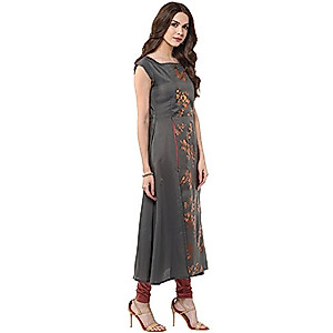 Janasya Indian Women's Tunic Tops Crepe Kurti for Women(X-Small) Grey