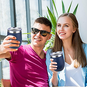 StarSpeed 12oz Wine Tumbler with lid, Stainless Steel Travel Mugs Stemless Double Wall Insulated Coffee Cup, Insulated Wine Glasses Travel Tumbler for Cold & Hot Drinks(Navy Blue, 1)