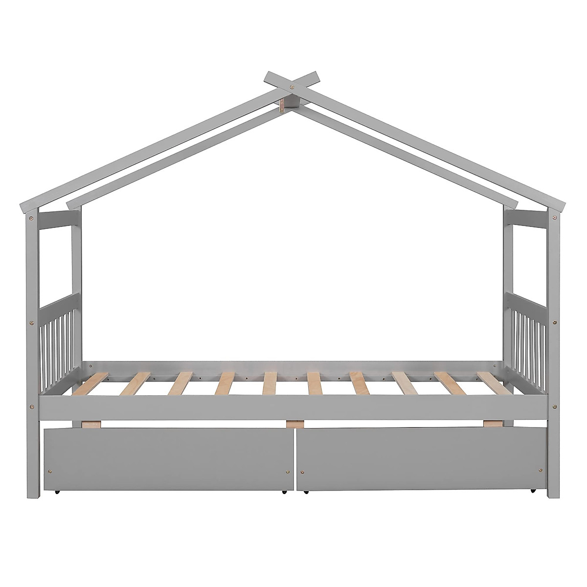 Harper & Bright Designs Twin Size House Bed for Kids, Wooden House Bed Twin with Two Drawers, Kids Twin Bed Frame with Storage,Roof Design for Girls Boys, Grey