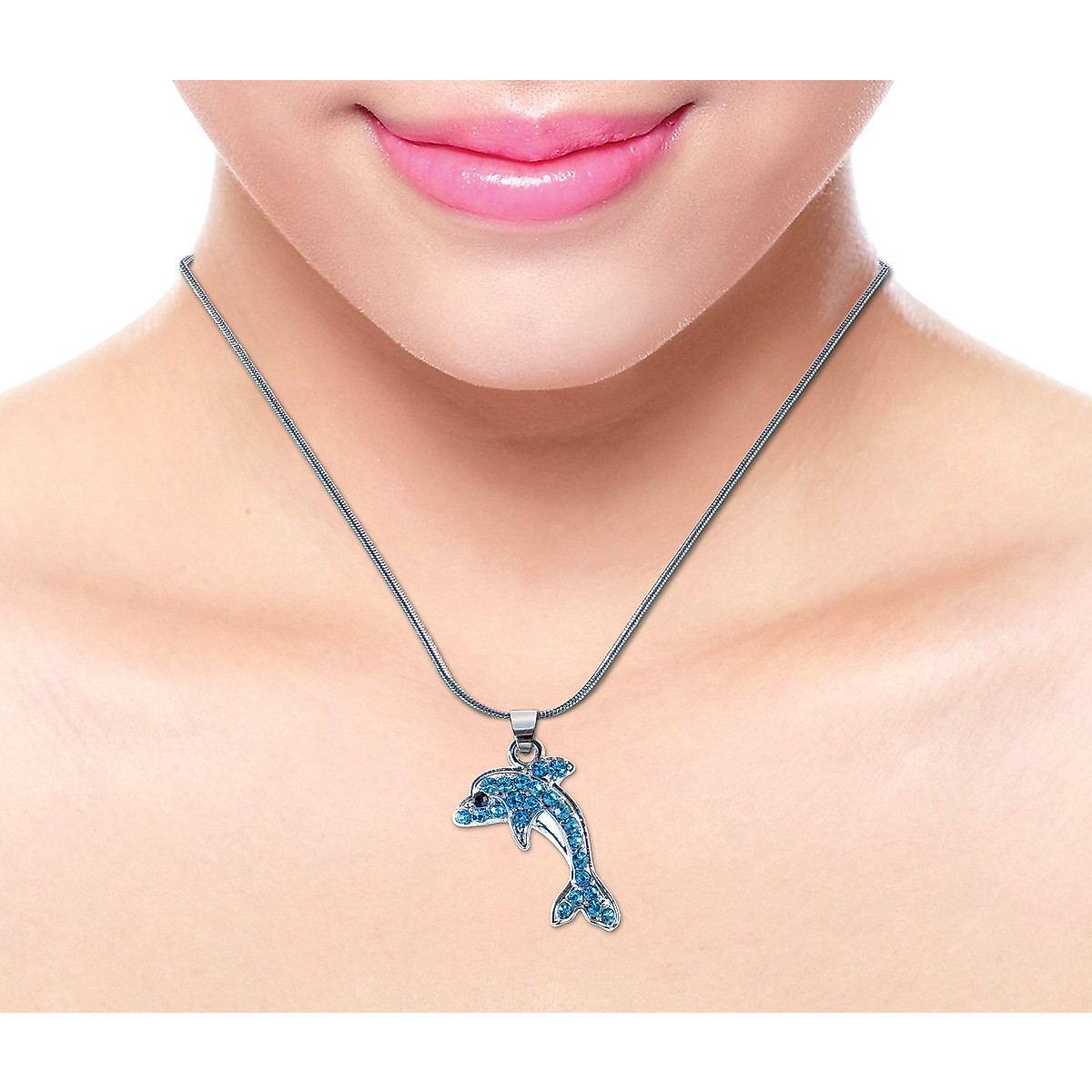Puzzled Silver Dolphin Necklace - Charming Blue Pendant Necklace With Sparkling Rhinestone Crystals, Cute Dolphin Jewelry for Women, Elegant Ocean Charm Necklace Gift for Any Occasions - 18 Inches