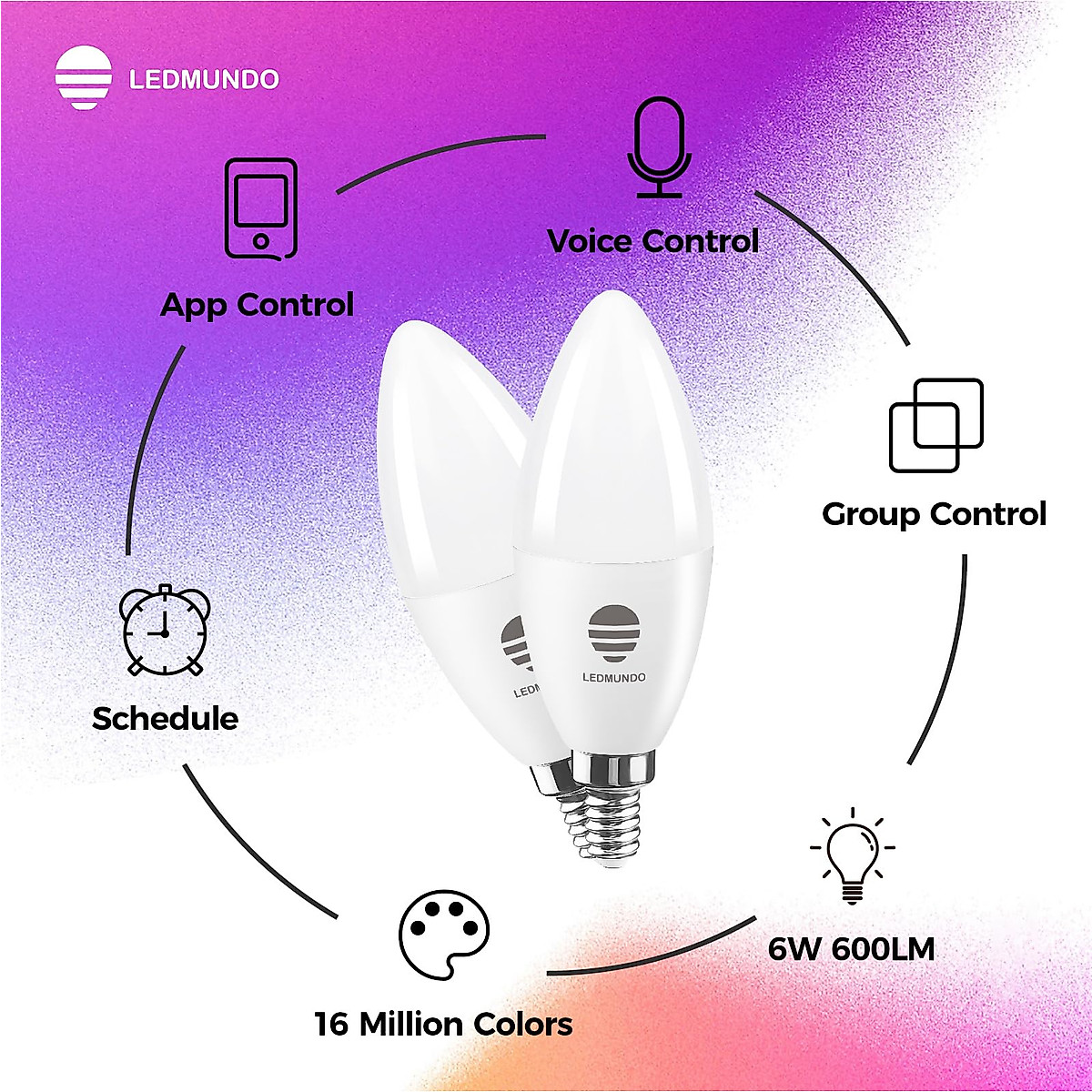 Smart Candelabra LED Bulbs, E12 Smart Bulbs Compatible with Alexa/Google Home, 6W (60W Equivalent) 600LM, Smart Chandelier Light Bulbs, No Hub Required, 2.4GHz WiFi Only, 4 Pack