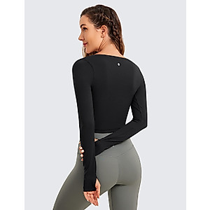 CRZ YOGA Butterluxe Long Sleeve Crop Tops for Women Slim Fit Workout Shirts Cropped Athletic Gym T-Shirts Black Small
