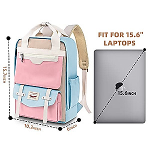 lovvento College Backpack for Women Cute Vintage Travel Bag Aesthetic Laptop Backpack 15.6 Inch Waterproof Computer Work