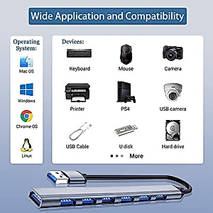 USB Hub 3.0 7 Ports, Atrasee Aluminium USB A to USB 3.0 Hub Adapter, Ultra Slim Portable Multi Ports USB Data Hub Splitter for MacBook, Mac Mini, iMac, PS4, PS5, Surface Pro, Flash Drive