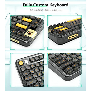 GK GAMAKAY GK75 75% RGB Transparent Gasket Mechanical Keyboard, Bluetooth/USB-C Wired/2.4GHz Wireless 80 Keys Hot Swap Gateron Yellow Switch 2.0 KSA Profile PBT Keycaps Gaming Keyboard (Black)