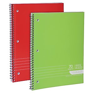 Spiral Notebooks, 1-Subject Notebook, Wide Ruled Notebooks - 70 Sheets - 3 Hole Punched, Subject Notebooks for School Classroom, Home, Office - Perforated Pages, Assorted Colors - (2 Pack)