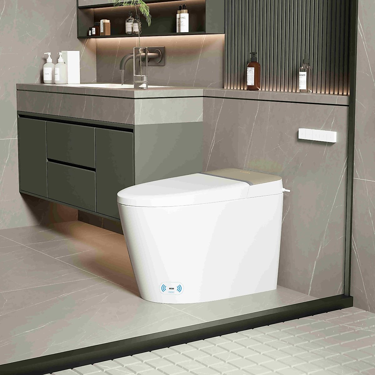 Luxury Smart Toilet with Bidet Built In,Modern Bidet Toilet with Heated Seat & Auto open lid,One Piece Bidet Toilet with Auto Flush,Foot Sensor Flush,Warm Air Drying,Remote Control,LED Display