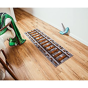 Minecraft Train Rail Area Rug | Indoor Floor Mat, Accent Rugs For Living Room and Bedroom, Home Decor For Kids Playroom | Video Game Gifts And Collectibles | 20 x 60 Inches