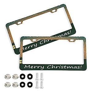 YETTASBIN Christmas Santa Claus License Plate Frames, Decorative License Plate Covers, 2 Packs Universal Aluminum Tag Frame with 2 Holes & Screw Caps for Front and Rear Car Tags, Elliptical Hole