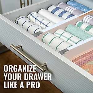 RAPTUROUS Deep Drawer Divider 3 Pack, [6 Inch Tall, 13-22"] Long Expandable, Adjustable Drawer Dividers for Clothing, Clothes, Dresser, Kitchen, Strong & Sturdy Hold, Soft Foam Edges（White）