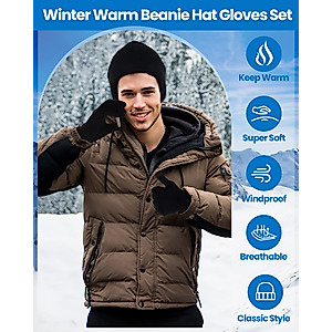 Liitrsh 4 Pcs Winter Warm Beanie Hat Touchscreen Gloves Set Knit Hat Warm Cap Gloves Set for Men and Women Touchscreen Gloves Set with Fleece Lined Soft Warm Beanies Winter Gloves for Men Women