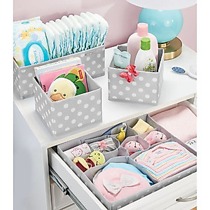 mDesign Soft Fabric Dresser Drawer and Closet Storage Organizer for Child/Kids Room, Nursery - 4 Piece Set - Polka Dot Print - Gray/White