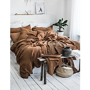 Linen Bedding Set in Tobacco, Duvet Cover and 2 Pillowcases Set, King, Queen, Twin, Full, Double, Single Size, Tobacco Brown Linen Bedding (King-90X104)