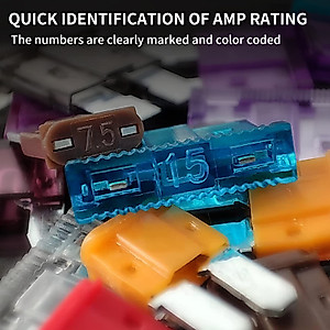 MuHize 100pcs Blade Fuses Assortment Kit, Upgraded Standard Fuse(2A 3A 5A 7.5A 10A 15A 20A 25A 30A 35A), for RV SUV Truck Camper