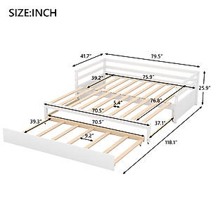 LUSPAZ Twin to Double Twin Daybed with Trundle Platform and Headboard for 3 People, White