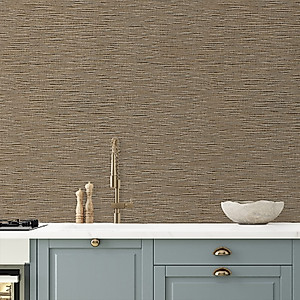 Tan Grasscloth Wallpaper Peel and Stick Textured Wallpaper Brown Linen 30"x118" Large Size Self Adhesive Imitation Cloth Contact Paper for Cabinets Fabric Vinyl Paper for Bedroom Kitchen Wall CHICHOME