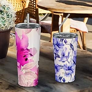 THILY Stainless Steel Tumbler Coffee Cup 20 oz Triple-Insulated Travel Mug with Splash-Proof Lid, for Ice Drinks and Hot Beverage Coffee Cup, Outdoor Gift for Women, Iridaceae