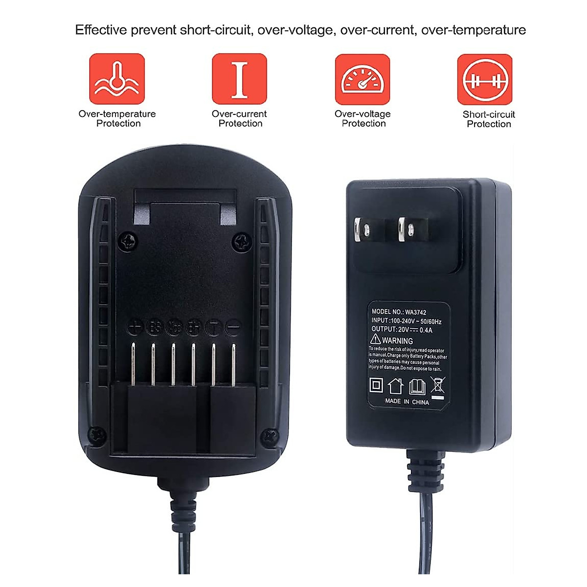 WA3742 Battery Charger for Worx 20V MAX Lithium PowerShare Battery WA3520 WA3525 WA3578 WA3732 WA3875 WA3881 WA3512.1