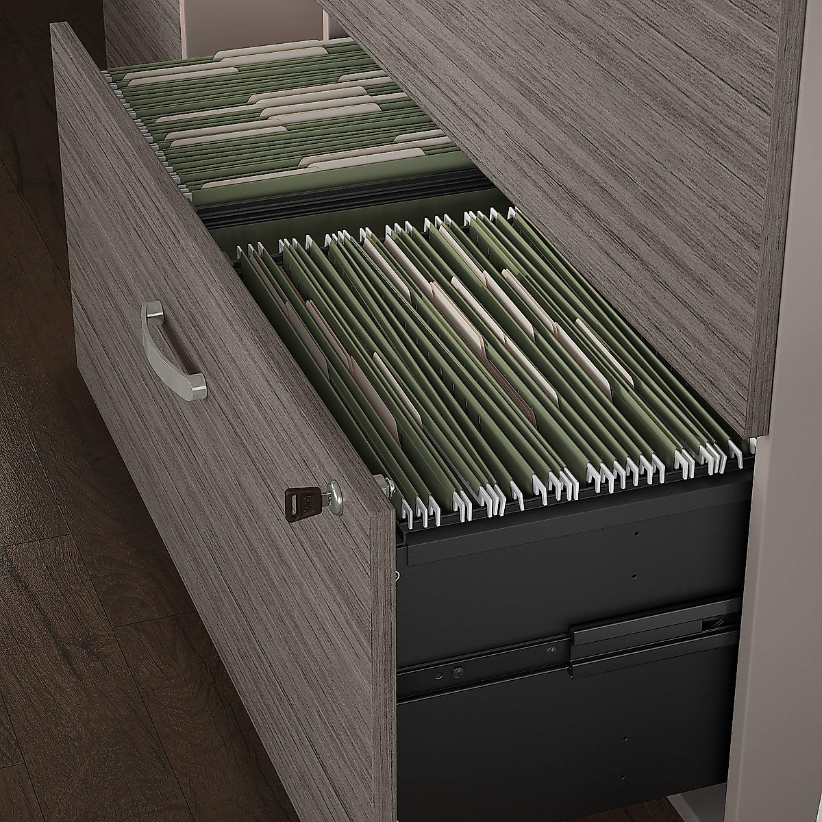 Bush Furniture Commerce 36W 2 Drawer Lateral File Cabinet in Cocoa and Pewter