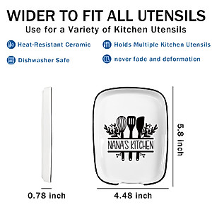 Flower Pattern Fork Spoon Rest Nana's Kitchen, Ceramic Kitchenware Spoon Rest Suitable for Dining Table, Dinner Party, Kitchen Countertop or Stove Top Kitchen Accessory Gift for Mother