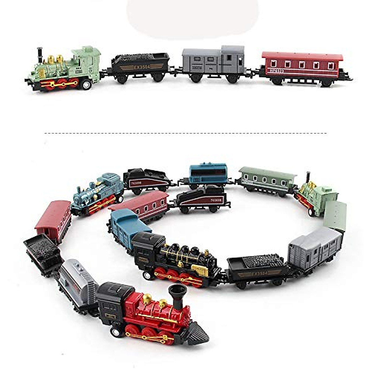 Exasinine Mini Simulation Steam Train Pull-Back Train Model Diecasts Locomotive, Set of 4