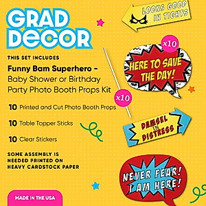 Big Dot of Happiness Funny Bam Superhero - Baby Shower or Birthday Party Photo Booth Props Kit - 10 Piece